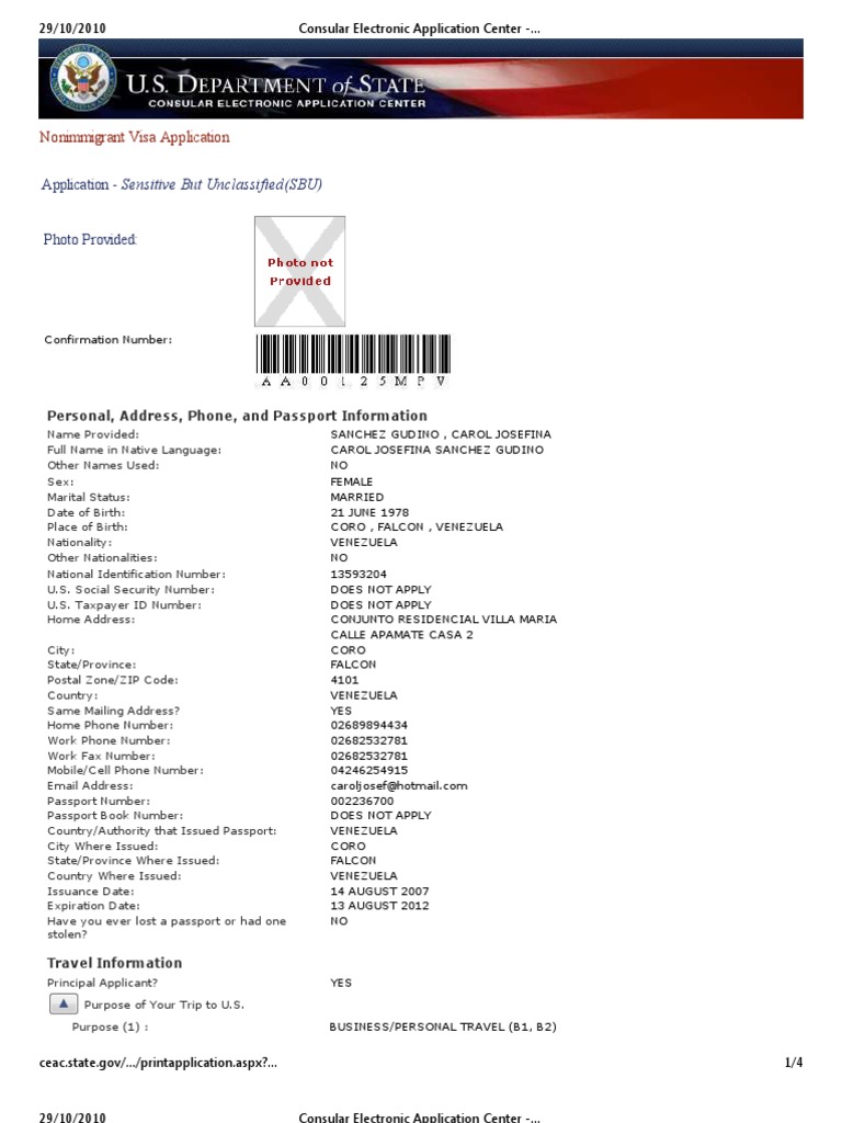 Consular Electronic Application Center - Print Application | PDF ...