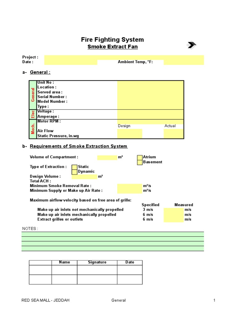Smoke Extract Fan Checklist | PDF | Duct (Flow) | Smoke