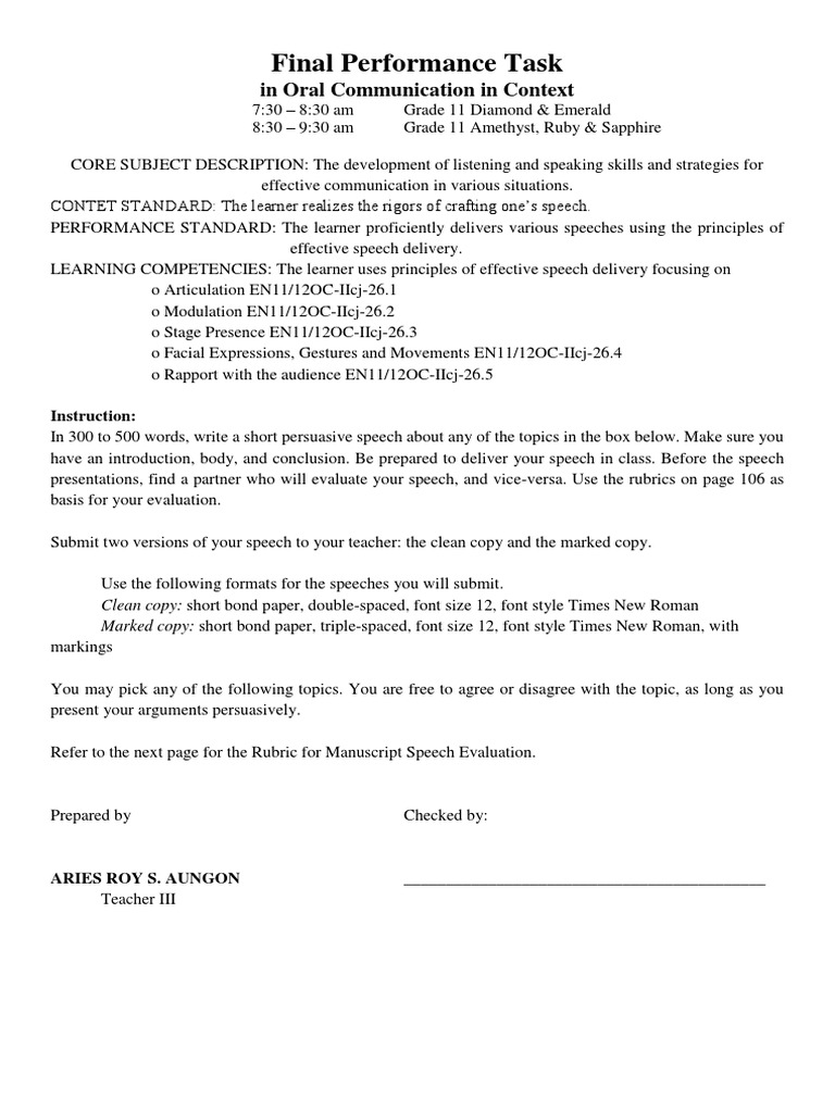 Oral Com Performance Task | PDF