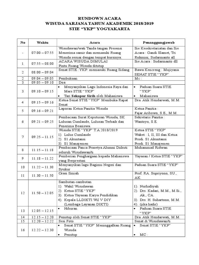 Rundown Acara Wisuda 2019 | PDF