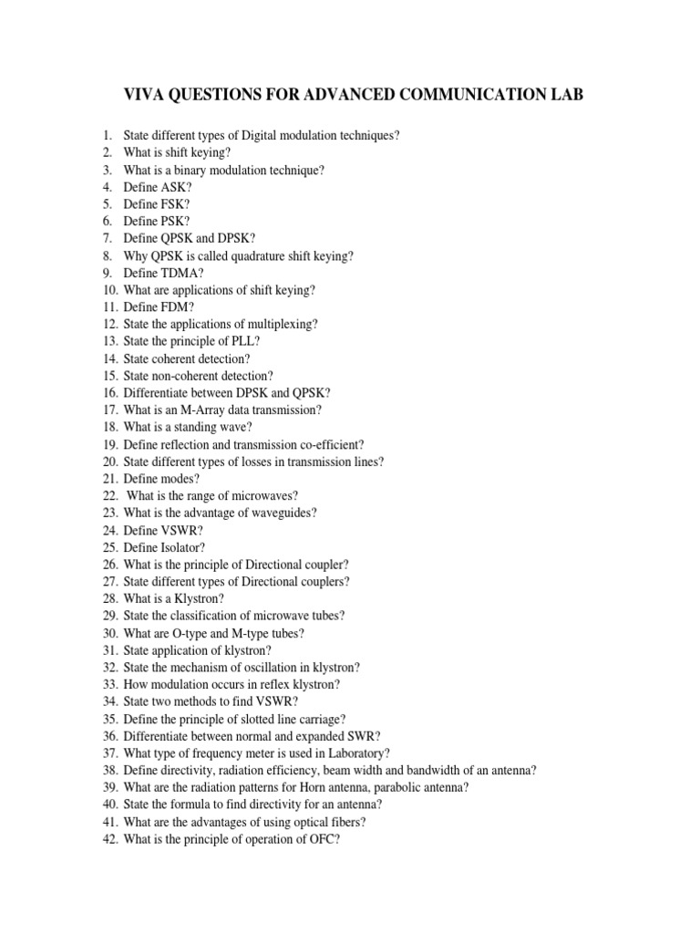 Viva Questions For Advanced Communication Lab | PDF | Electronic ...