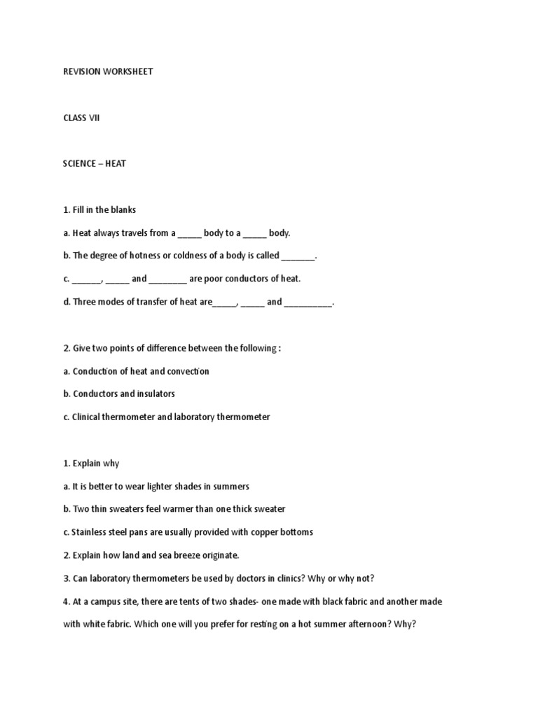 Heat Gr.7 Worksheet | PDF