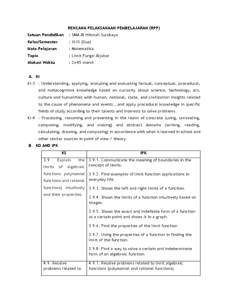 RPP Limit Bahasa Inggris | PDF | Function (Mathematics) | Polynomial