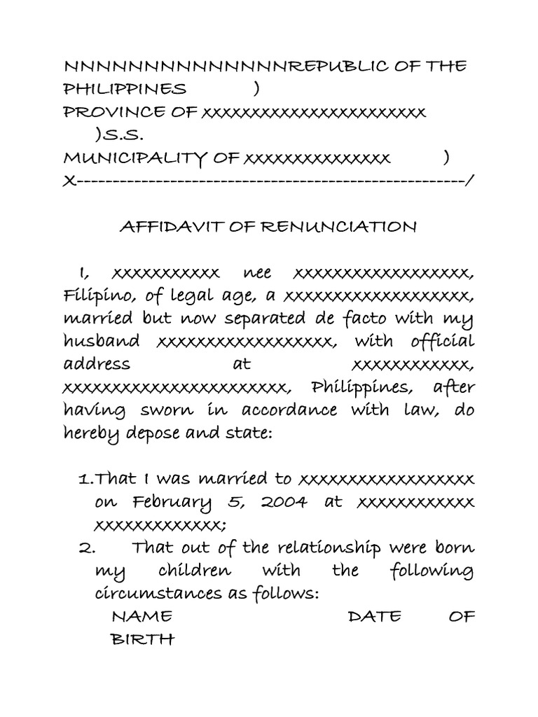 Renunciation | PDF | Affidavit | Civil Law (Common Law)