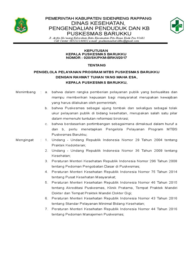 SK. Pengelola Pelayanan MTBS | PDF