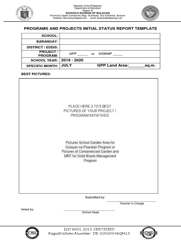 GPP and SWMP INITIAL STATUS REPORT TEMPLATE | PDF