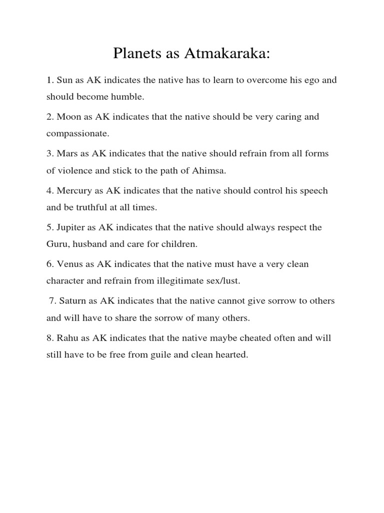 Atmakaraka Planet Insights | PDF | Religion & Spirituality