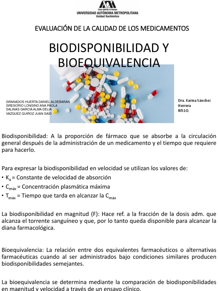 Biodisponibilidad y Bioequivalencia 1 | PDF | Biodisponibilidad | Medicamentos con receta