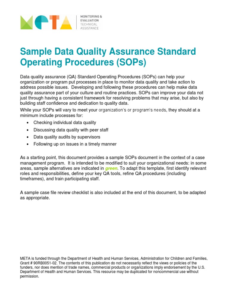 Sample Data Quality Assurance Standard Operating Procedures | PDF ...