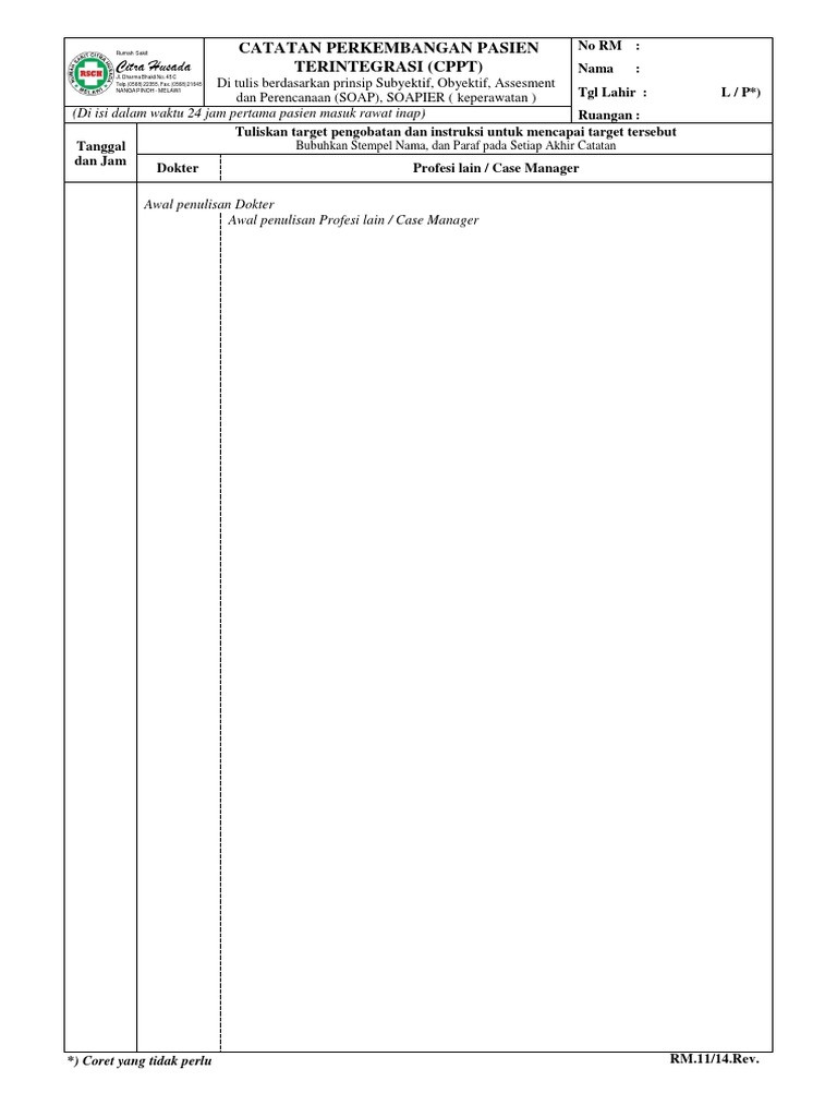 Formulir CPPT Rumah Sakit Citra Husada | PDF