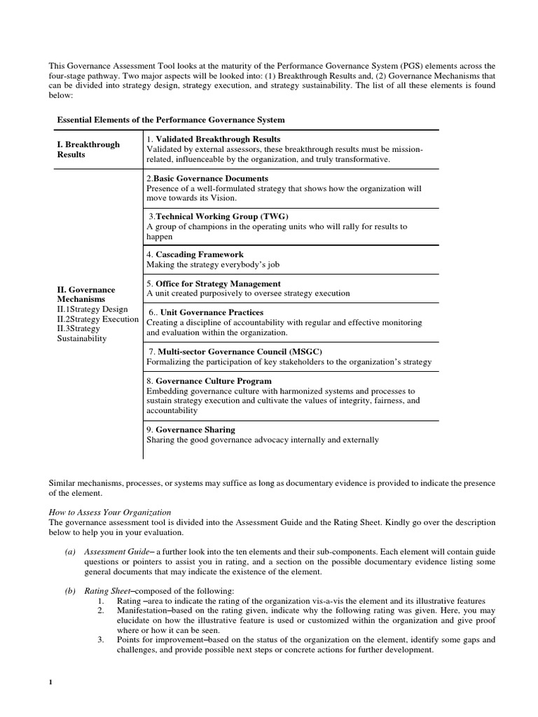 Governance Assessment Tool PGS | PDF | Strategic Management | Governance