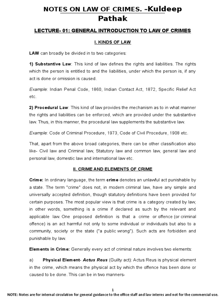 Notes On Law of Crimes | PDF | Mens Rea | Crime & Violence