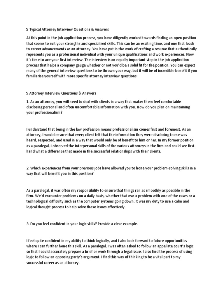 5 Typical Attorney Interview Questions | PDF | Paralegal | Lawyer