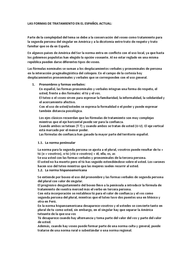 Las Formas de Tratamiento en El Español Actual | PDF | Onomástica ...