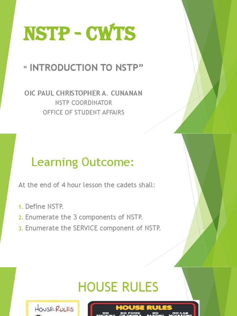 Overview of NSTP-CWTS Components | PDF | Reserve Officers' Training ...