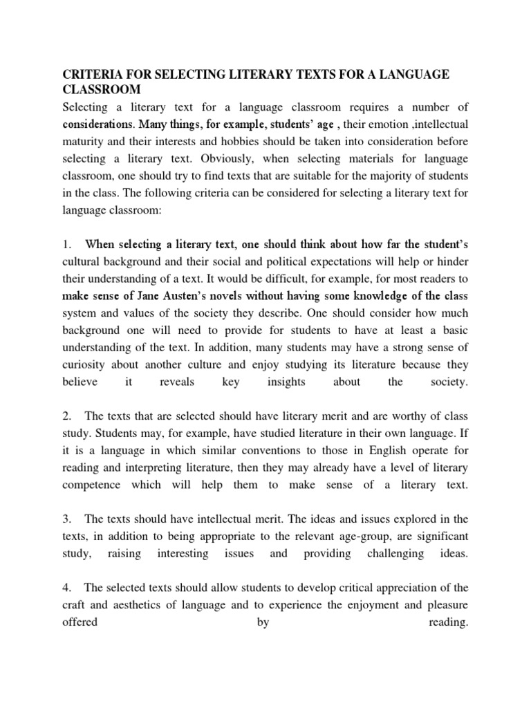 Criteria For Selecting Literary Texts For A Language Classroom | PDF ...