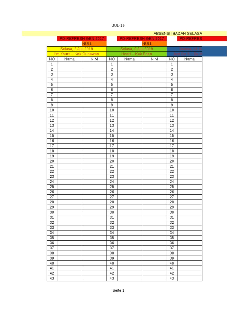 Rekap Absen Ibadah Selasa Pd-Refresh-2019 | PDF