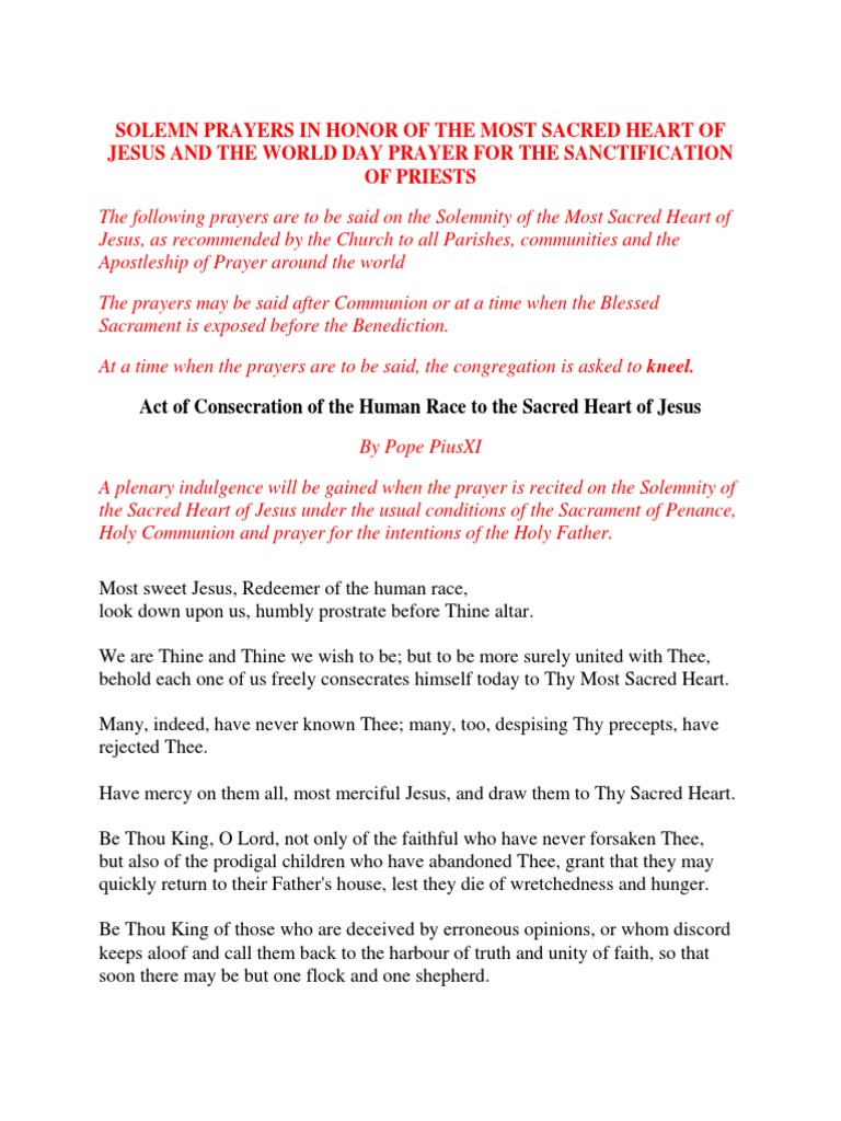 Solemn Prayers To The Sacred Heart of Jesus | PDF | Eucharist | Indulgence