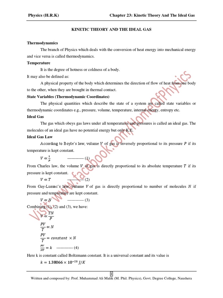 Chapter23 Kinetic Theory and The Ideal Gas PDF | PDF | Gases | Temperature