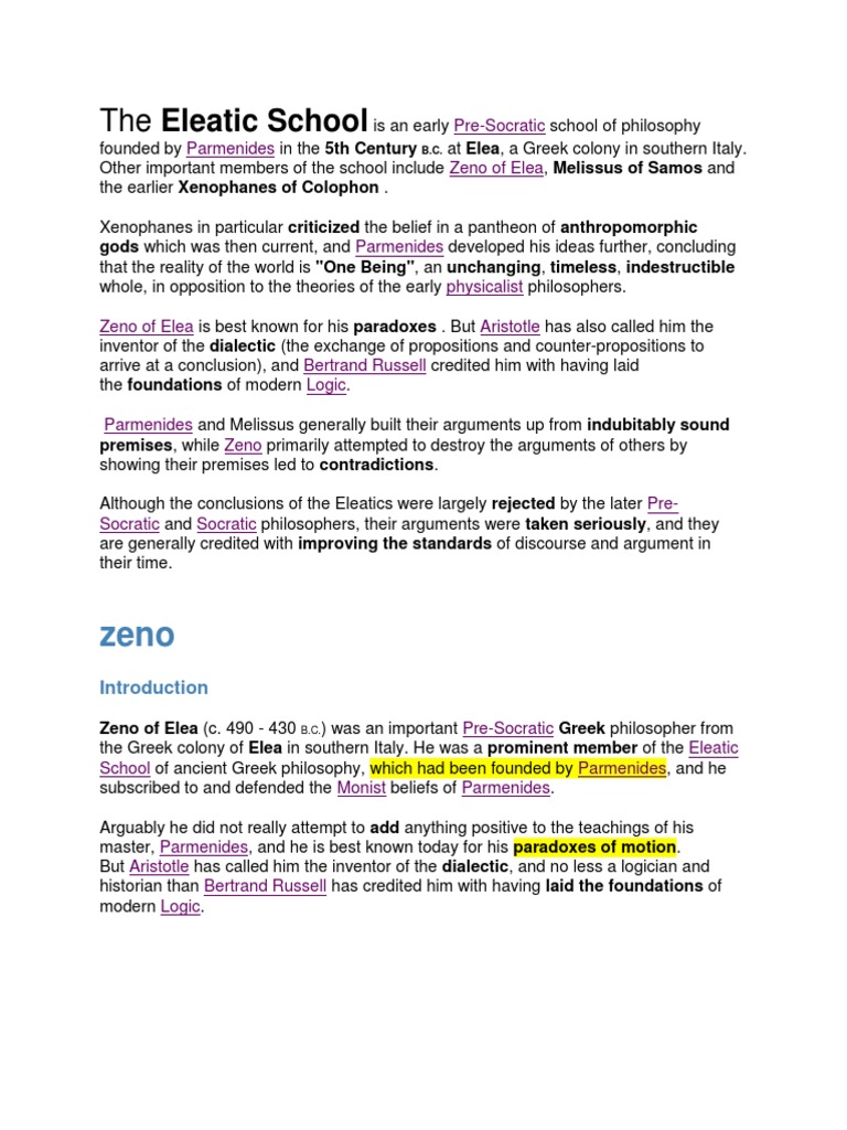 The Eleatic School: Founders and Key Figures in Early Greek Philosophy ...