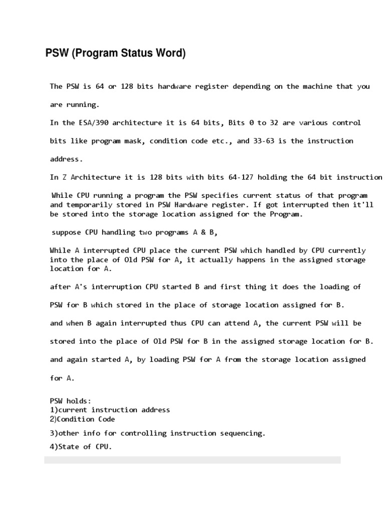 PSW | Download Free PDF | Central Processing Unit | Bit