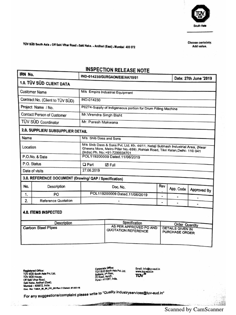 Inspection Test Report | PDF