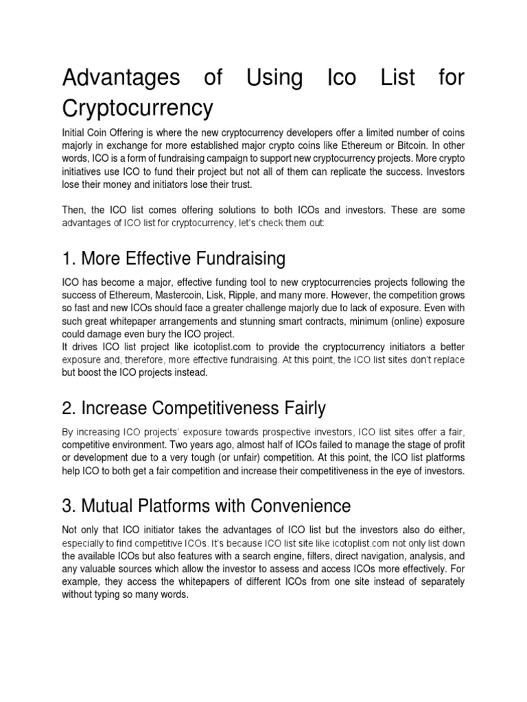 The Advantages of Using ICO List For Cryptocurrency | PDF ...