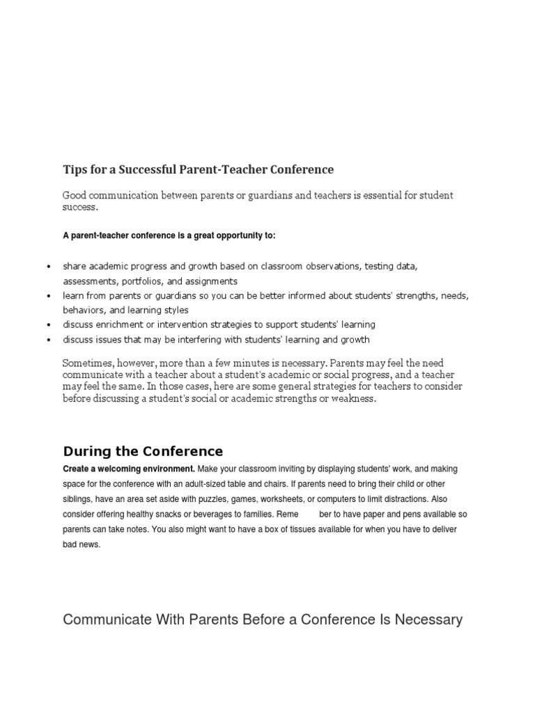 Effective Parent-Teacher Conference Tips | PDF | Teachers | Cognition