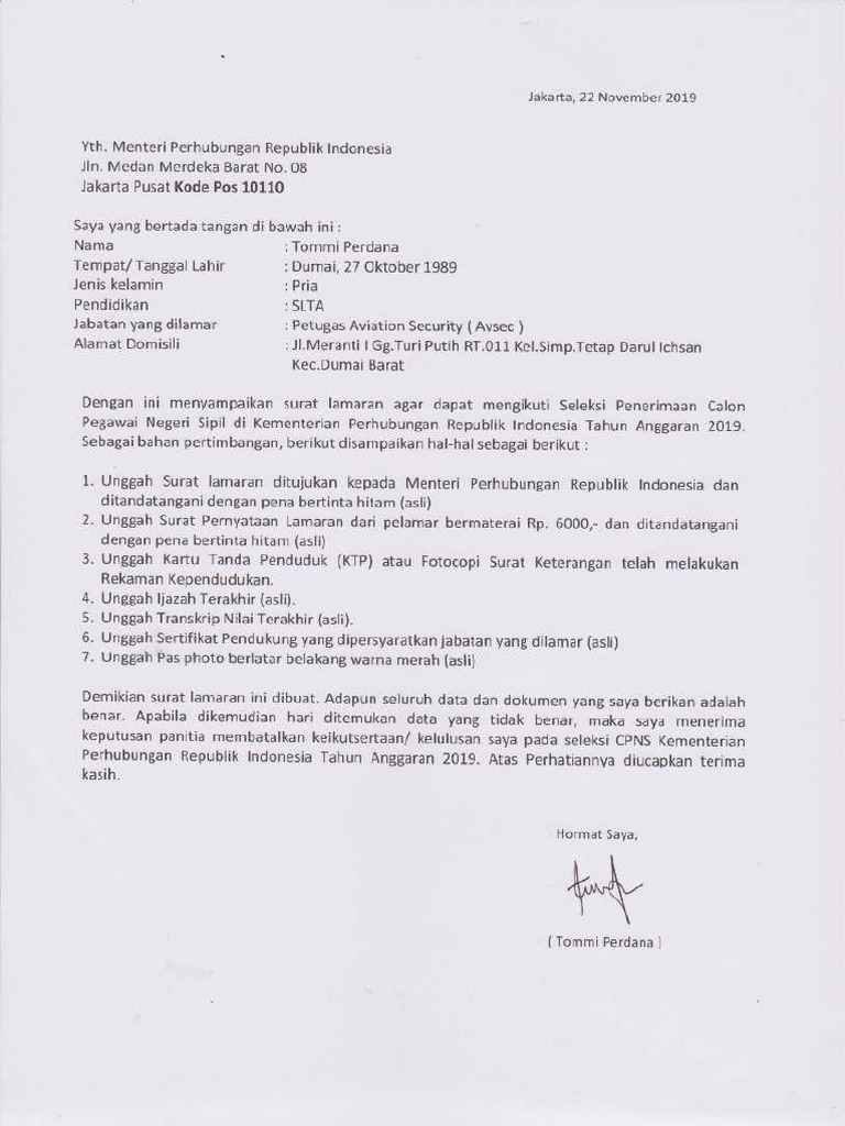 Scan Surat Lamaran 2019 (Tommy) | PDF