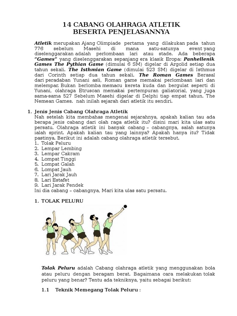 14 Cabang Olahraga Atletik Beserta Penjelasannya | PDF