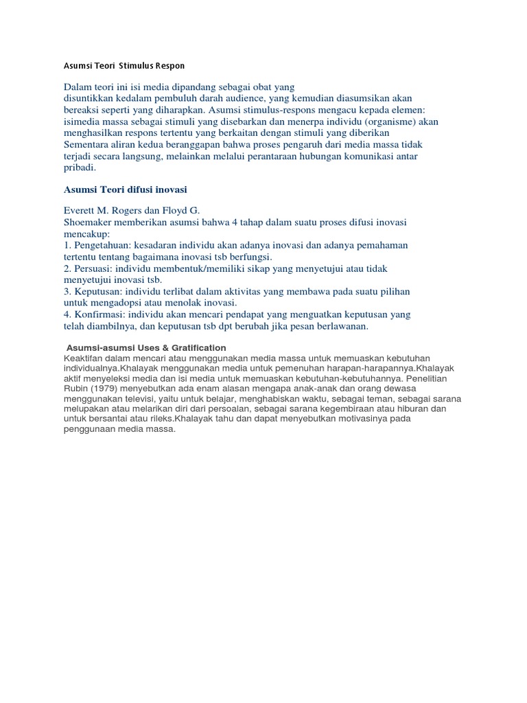Asumsi Teori Stimulus Respon | PDF