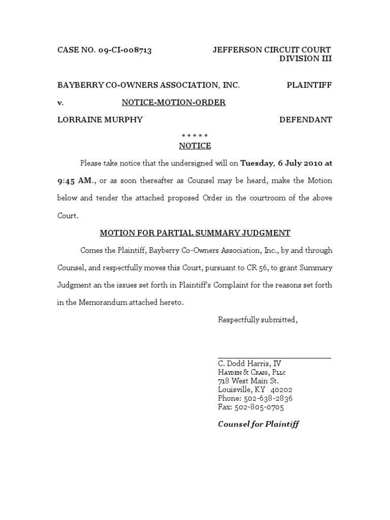 Motion For Summary Judgment | PDF | Summary Judgment | Lien