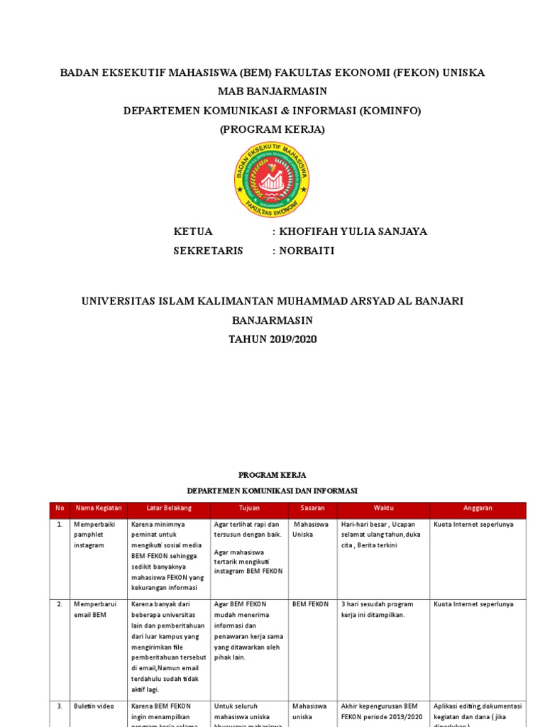 Proker Kominfo 2019-2020 | PDF | Bisnis