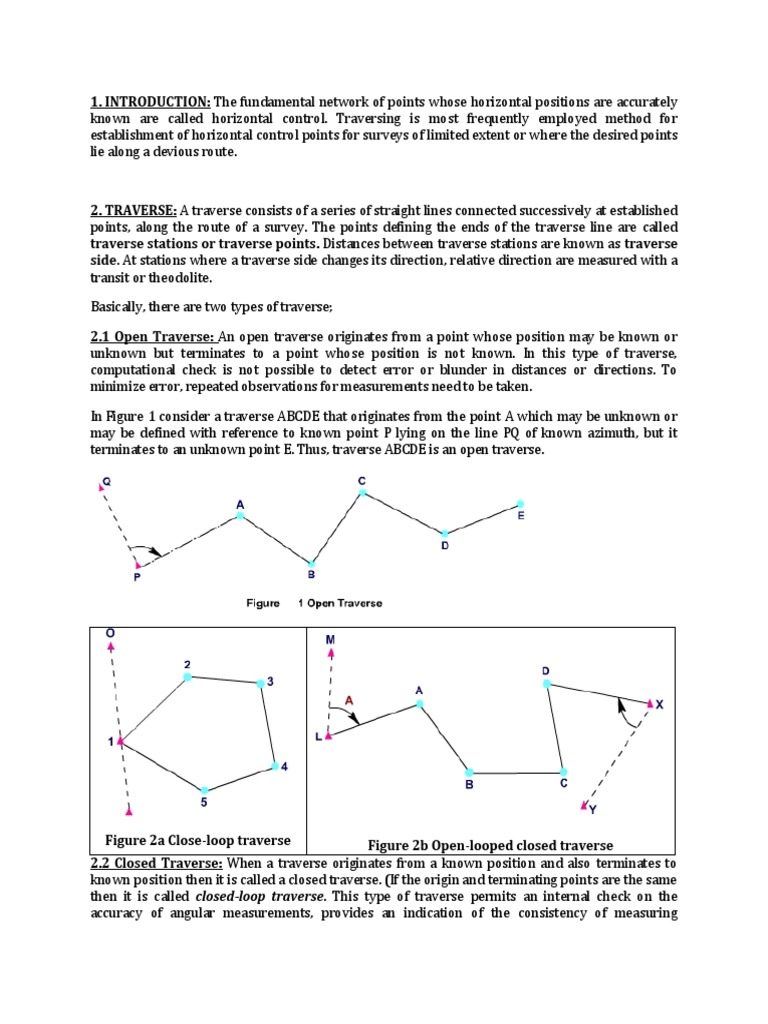 Open and Closed Traverse Methods | PDF | Surveying | Angle