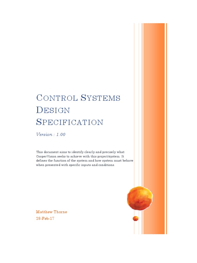 01 Control Systems Design Specification v1.00 PDF | PDF | Verification And Validation ...
