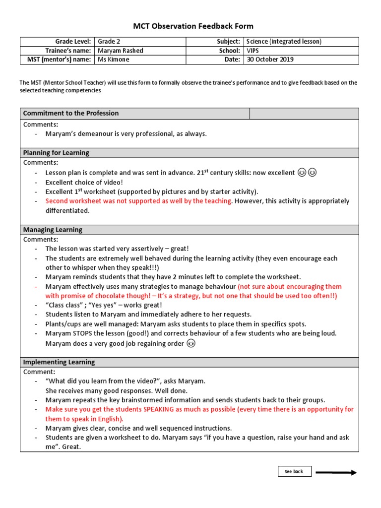 Maryam Rashed Observation 3 | PDF | Teachers | Pedagogy