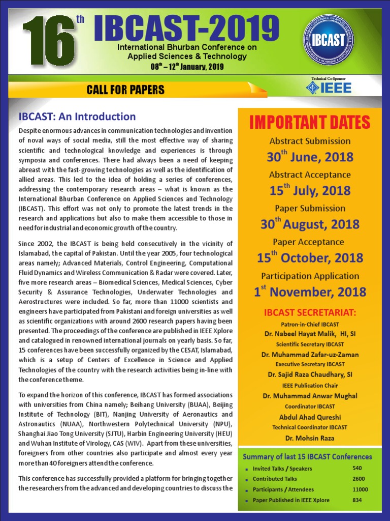 Call For Papers 16th Ibcast PDF | PDF | Radar | Computer Security