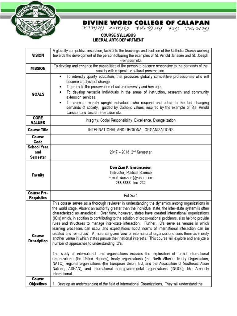 Syllabus - International and Regional Organization | PDF | European ...