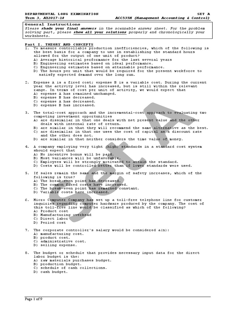 Management Accounting Midterm Exam | PDF | Management Accounting ...