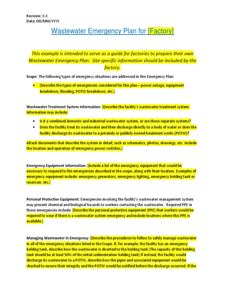 09 Wastewater Emergency Plan Sample | PDF | Wastewater | Personal ...