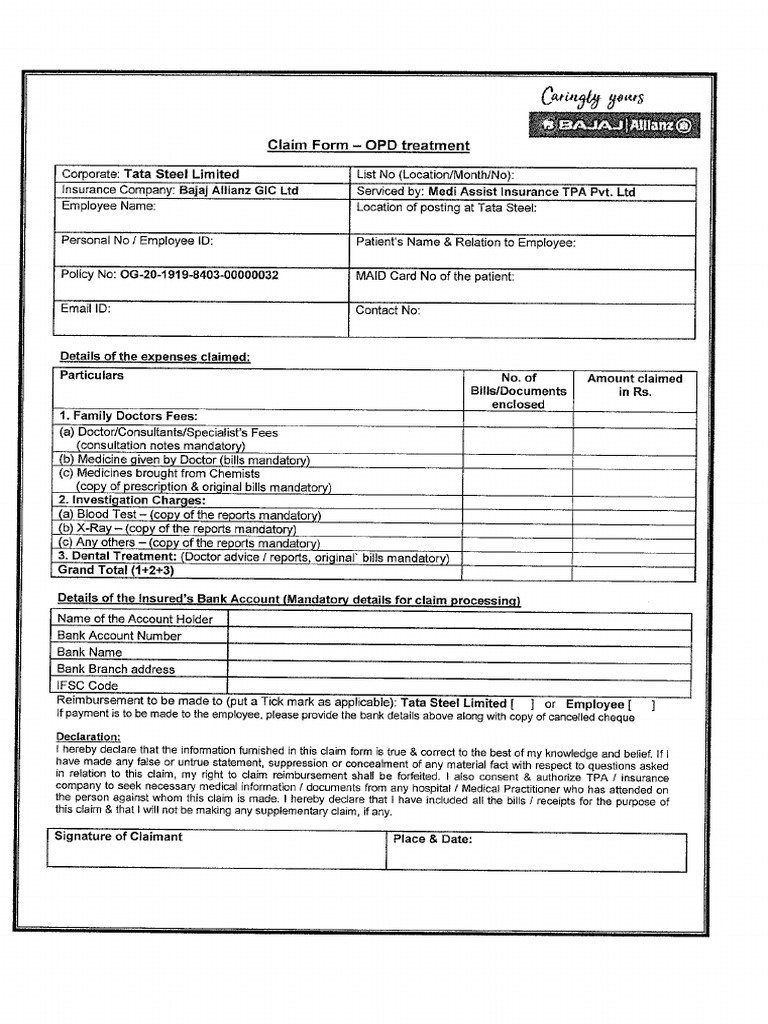 OPD Form For Bajaj | PDF