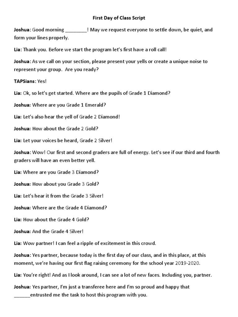 First Day of Class Script | PDF