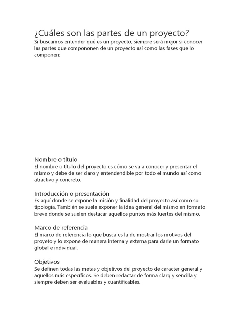 Cuáles Son Las Partes de Un Proyecto | PDF | Planificación | Cognición
