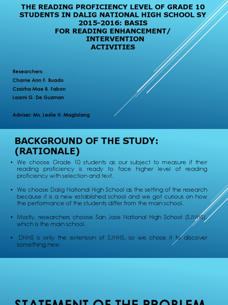 Grade 10 Reading Proficiency Study | PDF | Reading Comprehension ...