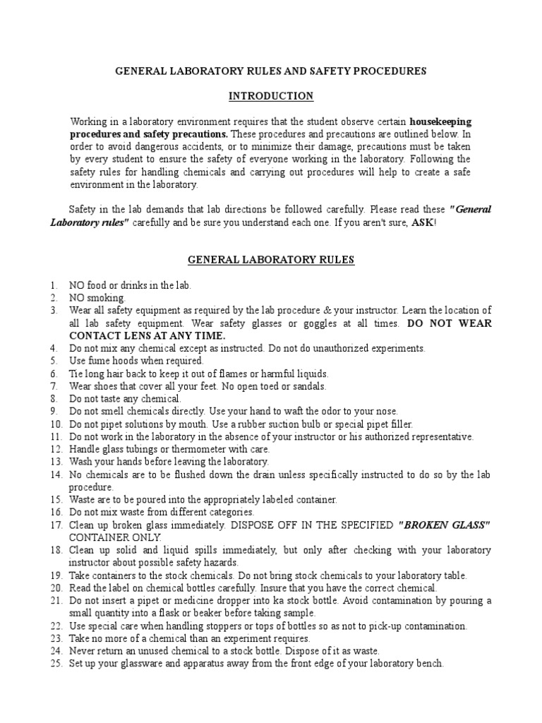 General Laboratory Rules and Safety Procedures | PDF | Laboratories | Waste