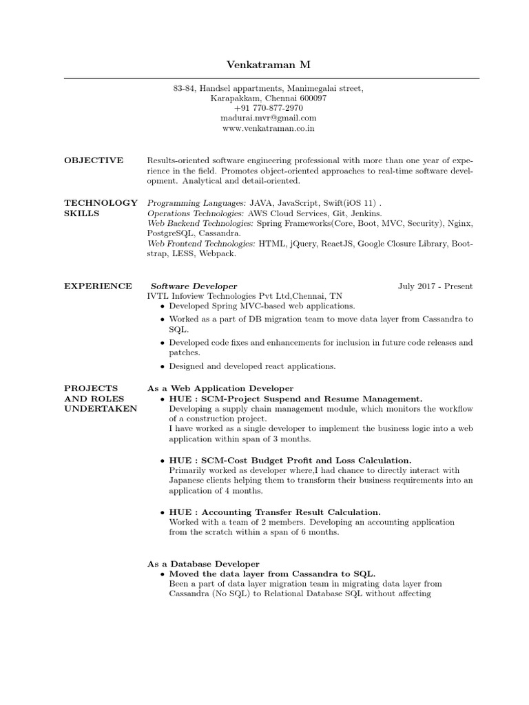 Venkatraman Resume | PDF | Programmer | Web Application