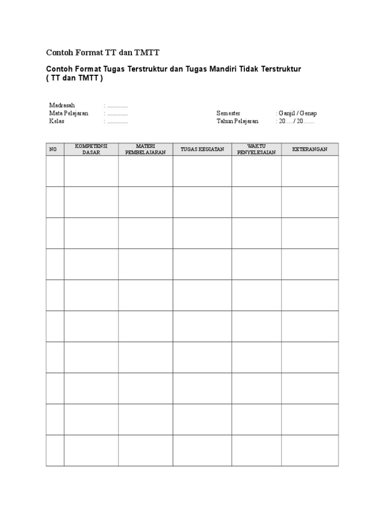 Contoh Format Tt Dan Tmtt Pdf
