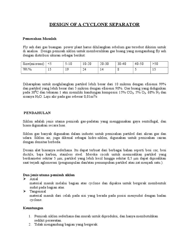 Design of A Cyclone Separator | PDF