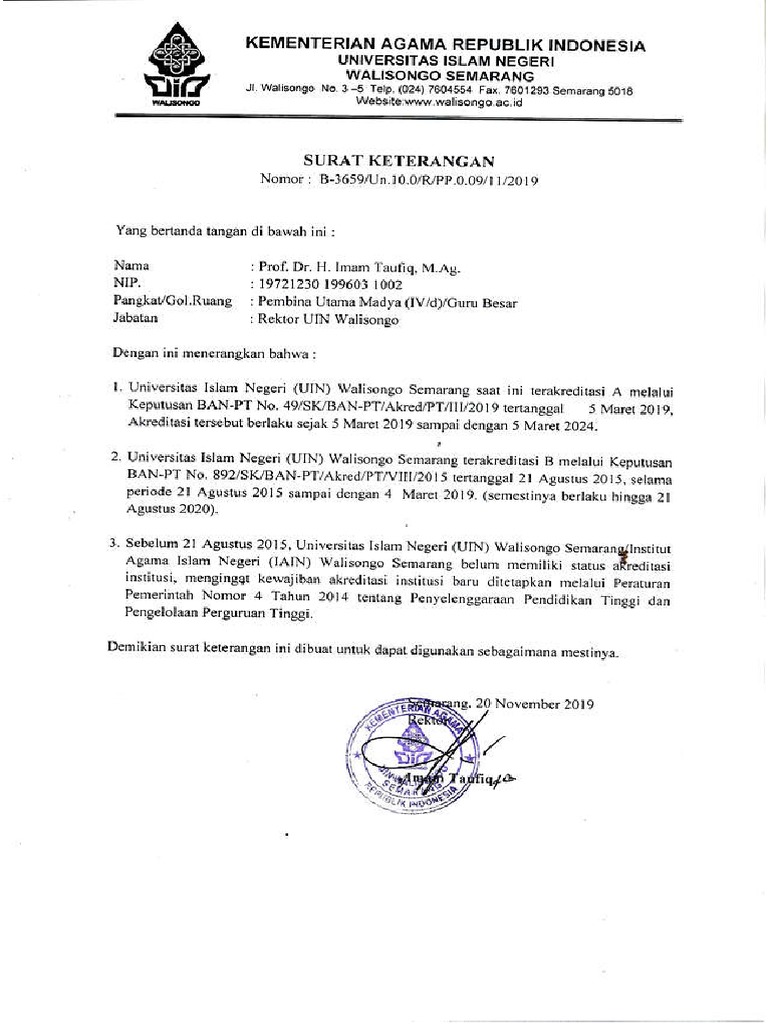Suket Akreditasi Uin Walisongo | PDF