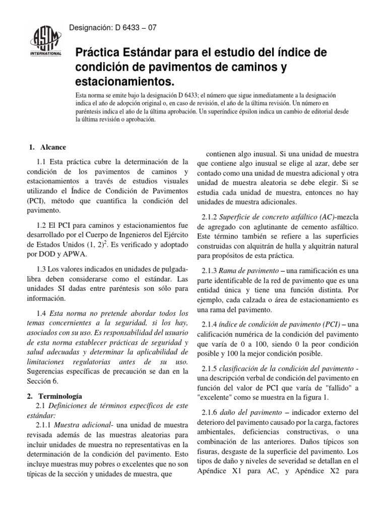 Norma ASTM D6433 para Pavimentos | PDF | Naturaleza